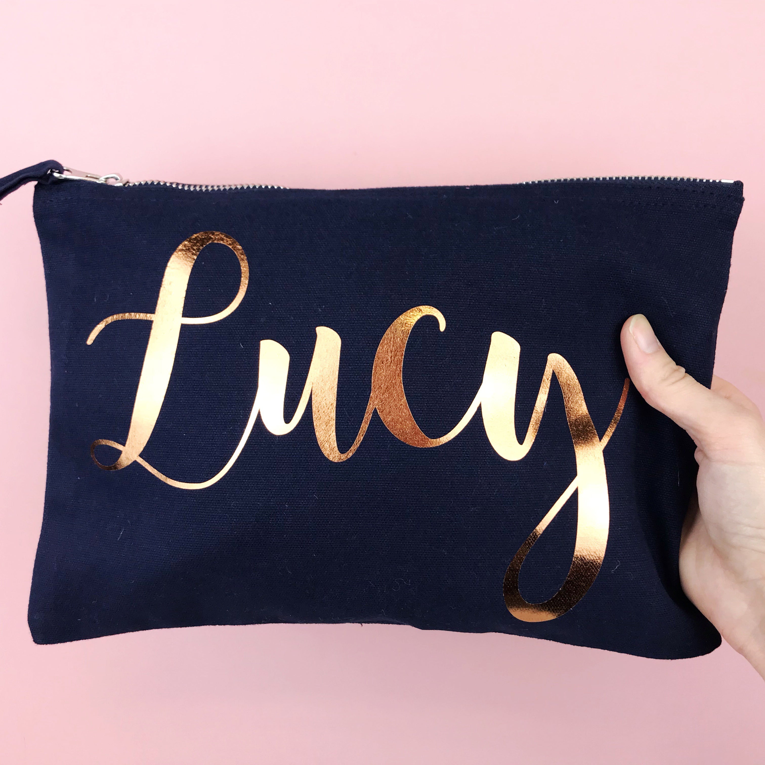 Metallic Print Personalised Make Up Bag – Olive & Pip